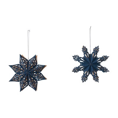 Storied Home Flocked Paper Snowflake Ornament, Navy and Gold Color, Set ...
