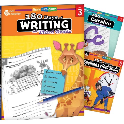 Shell Education 180 Days Writing, Spelling, & Cursive Grade 3: 3-book ...