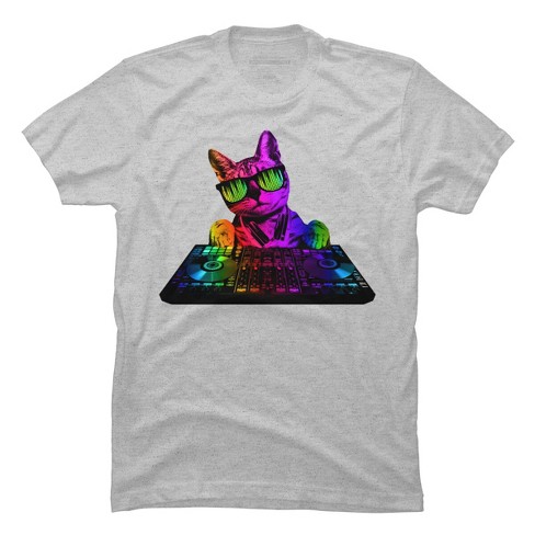 Men's Design By Humans Cool Cat Dj By Clingcling T-shirt - Athletic ...