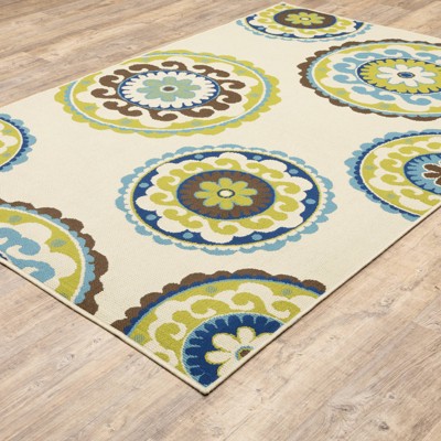 2'5''x4'5'' Cozumel Medallion Patio Rug Ivory/green : Target