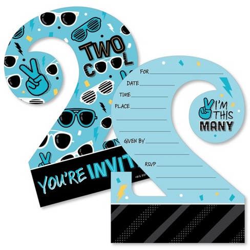 Big Dot Of Happiness Two Cool - Boy - Shaped Fill-in Invitations - Blue ...