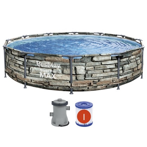 Bestway 12'x30" Pro Max Round Stone Print Steel Frame 5-person 1,710 ...