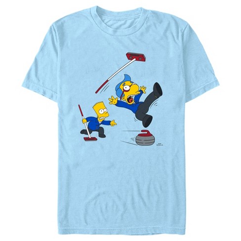 Men's The Simpsons Milhouse Bart Curling Team T-shirt - Light Blue ...