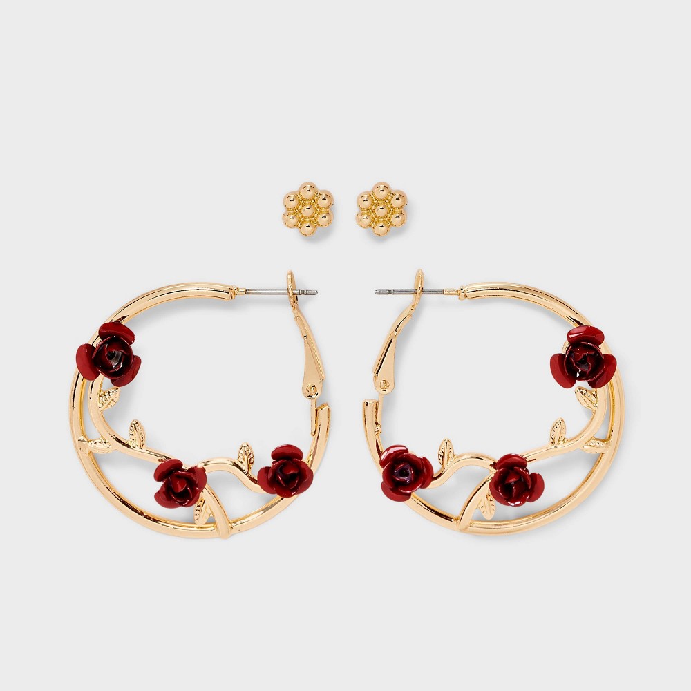 Flower Rose Vine Hoop Earring Set 2pc - Wild Fable™ Gold/Red - buy ...