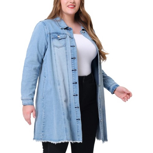 Agnes Orinda Women's Plus Size Button Long Sleeve Raw Hem Long Denim ...