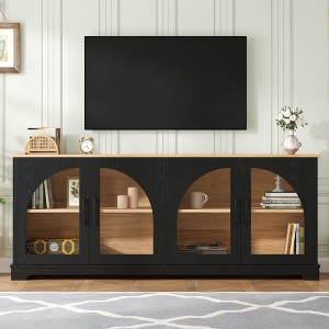GDFStudio Vincent Farmhouse TV Stand with Semi-Arched Glass Doors ...