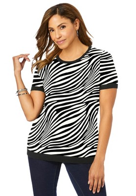 Jessica London Women's Plus Size Fine Gauge Crewneck Shell - 12, Black ...