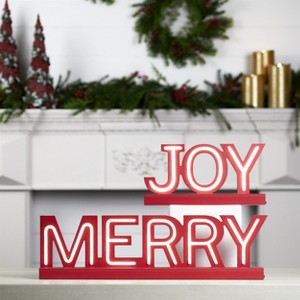 Christmas Decor LED Joy and Merry MDF Signs 6.75" Height Set of 2 by ...