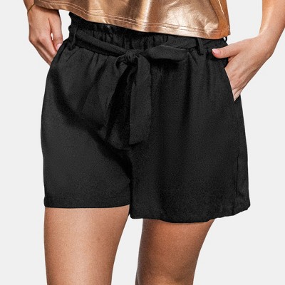Women's Black Elastic Waist Tassel Hem Straight Leg Shorts - Cupshe-xl ...