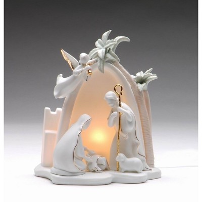 Kevins Gift Shoppe Ceramic Holy Family Nativity Scene With Angel Led ...