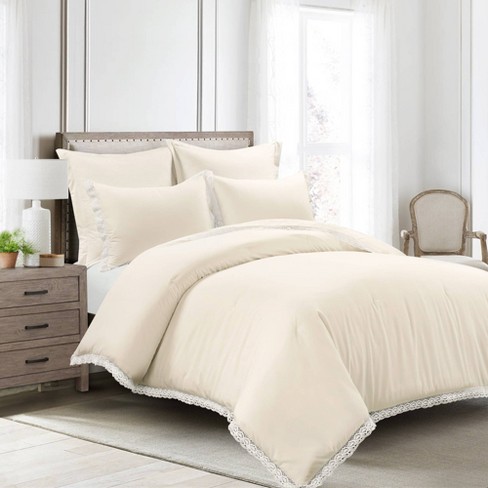Lush Décor 5pc Rosalie Cottage Core Embellished Lace Comforter Set : Target