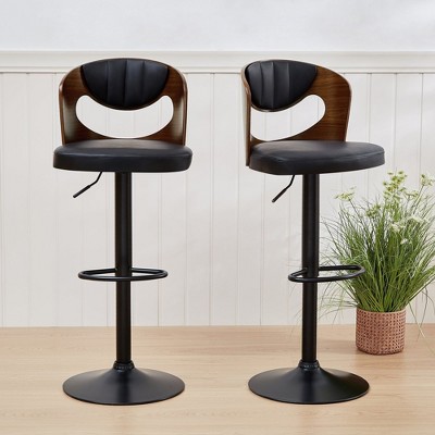 Vecelo Bar Stools Adjustable Swivel Modern Pu Leather Barstools, Black ...