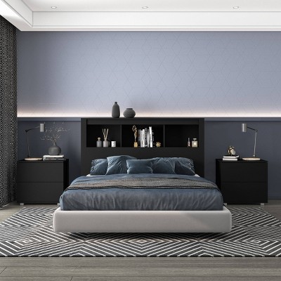 Polifurniture 3pc Queen Madison Bedroom Set With 2 Nightstands Black ...