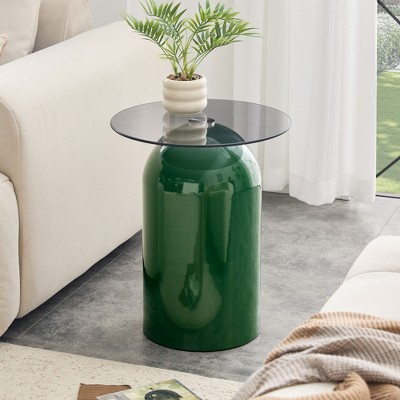 Small Round Modern Coffee Table with Tempered Glass Top, 19.6in ...