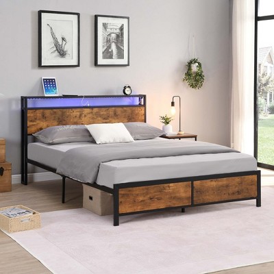 King Hiro Wood Expandable Bed Frame Walnut - Baxton Studio: Convertible ...