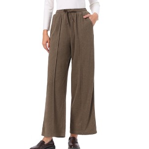 INSPIRE CHIC Casual Drawstring Elastic Waist Wide Leg Pants M Brown 1 ...