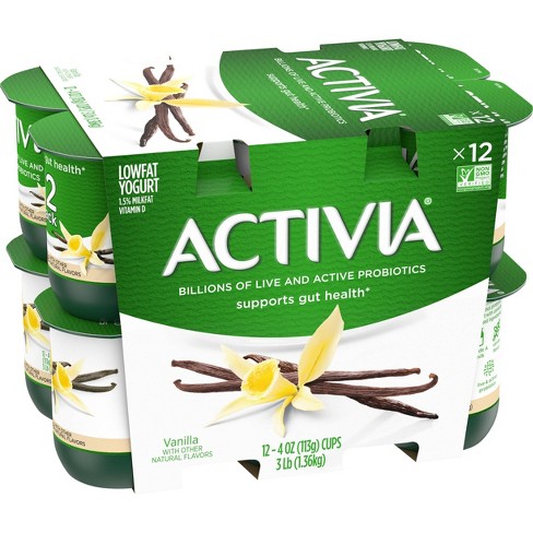 Activia Low Fat Probiotic Vanilla Yogurt - 12ct/4oz Cups : Target