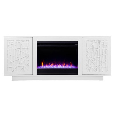 Jerrick Touch Screen Electric Faux Stone Media Fireplace White - Aiden ...