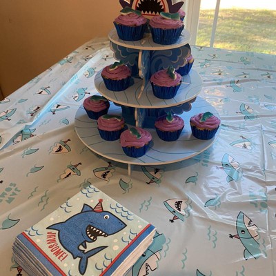 54"x84" Shark Printed Plastic Table Cover Blue - Spritz™ : Target