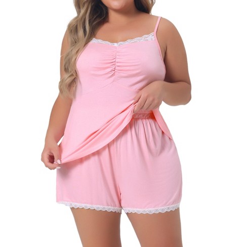 Agnes Orinda Women's Plus Size Sleeveless Sleepwear Contrast Lace Cami ...
