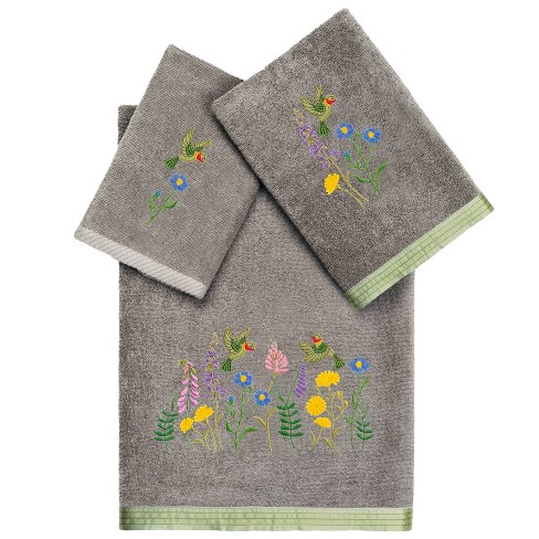 3pc Hada/colibri Design Embellished Towel Set Charcoal - Linum Home ...