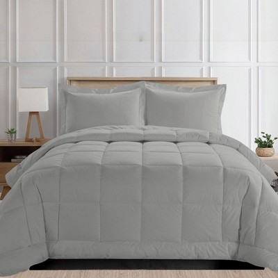 3-Piece Box Stitched Comforter & Shams - Duvet Insert with 4 Corner ...