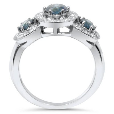 Pompeii3 1 1/10ct Blue & White Diamond 3 Stone Ring 14k White Gold ...