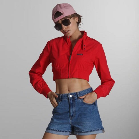 Women's Mini Cropped Racer Jacket - Red, Medium : Target