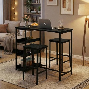 Space-Saving 3-Piece Dining Table Set with Storage Shelves – Modern ...