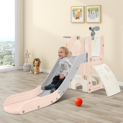 Children Castle Slide Play Slide With Basketball Hoop And Telescope Toy ...