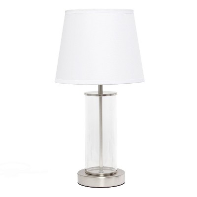Encased Metal And Clear Glass Table Lamp With Fabric Shade Metallic ...