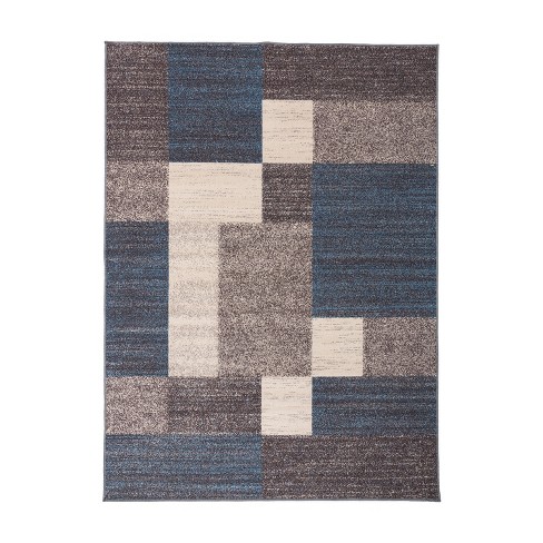 World Rug Gallery Modern Boxes Design Non-slip (non-skid) Blue 5'3" X 7 ...