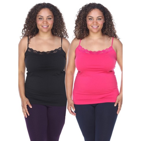 Women's Plus Size Lace Tank Tops Pack Of 2 Black/fuchsia One Size Fits ...