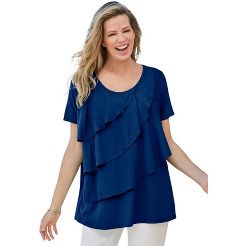 Woman Within Women's Plus Size Ruffle Tee - 3x, Evening Blue : Target