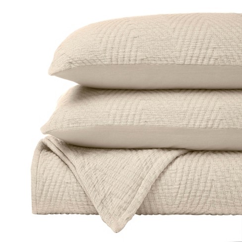 Modern Chevron Cotton Medium Weight Woven Coverlet, Queen, Beige - Blue ...
