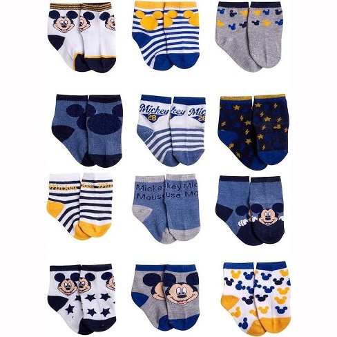 Disney Baby Boys’ Socks - 12 Pack Mickey Mouse Navy/grey Socks, (infant ...