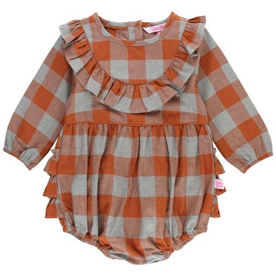 Rufflebutts Baby Toddler Girls Long Sleeve Ruffle Trim Bubble Romper - Hadlee Plaid, 0-3m : Target