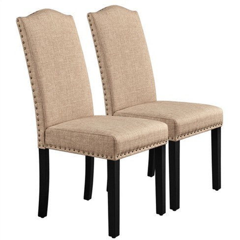 Yaheetech Set Of 2 Fabric Upholstered Classic Tall Back Dining Chair ...