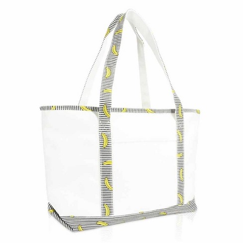 Dalix 23" Premium 24 Oz. Cotton Canvas Shopping Tote Bag In Striped ...