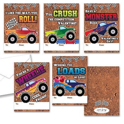 Paper Frenzy Monster Truck Themed Valentines - 25 Pack With Envelopes ...