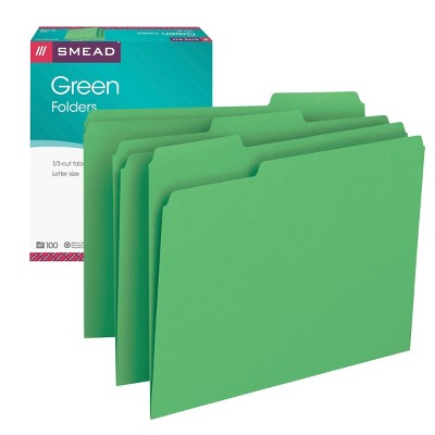 Smead File Folder, Reinforced 1/3-cut Tab, Letter Size, Green, 100 Per ...