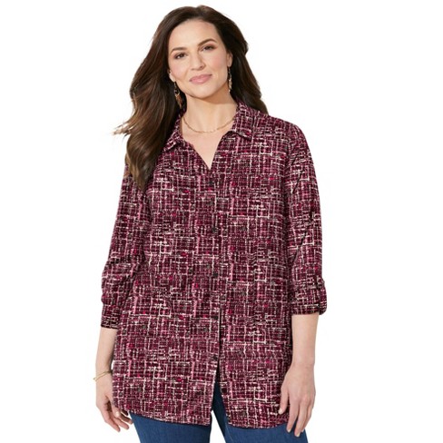 Catherines Women's Plus Size The Timeless Blouse - 2x, Midnight Berry Painted Tweed : Target