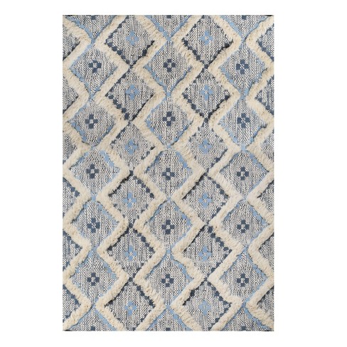 Hand-tufted Printed Diamond Geometric Cotton-wool Blend Indoor Area Rug ...