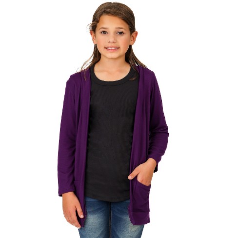 Girls Open Front Long Sleeve Pocket Cardigan-purple-xl : Target