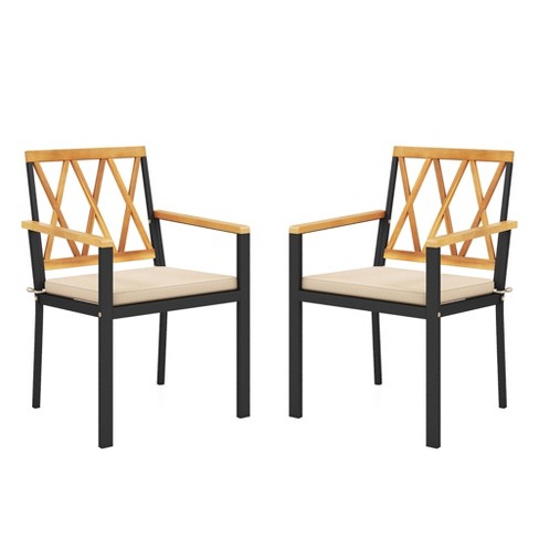 Tangkula Patio Dining Chairs Set Of 2 Metal Outdoor Chairs W/ Removable ...