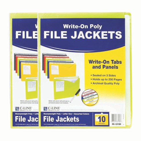 C-line® Write-on Poly File Jackets, Assorted Colors, 11" X 8-1/2", 10 ...