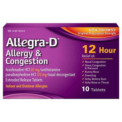 Allegra-D® Adult 12 Hour Allergy and Congestion Relief Tablets - 20 ct ...