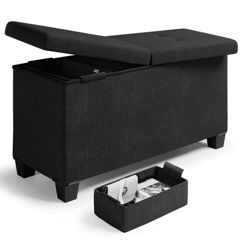 Nestl 30" Storage Ottoman Bench With Storage Bins, Rectangular Storage ...