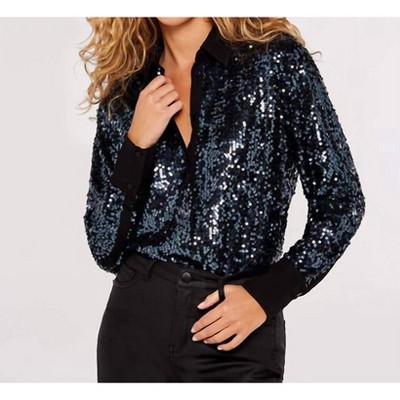Women's Sequin Button Top - Apricot : Target