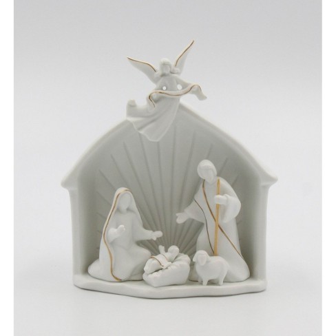 Kevins Gift Shoppe Ceramic Holy Family Nativity Scene With Angel Led ...